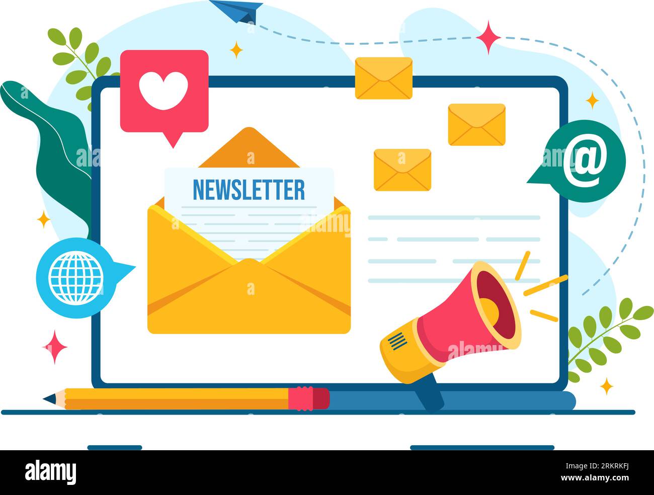 Email Newsletter Vector Illustration with Envelope, Electronic Mail ...
