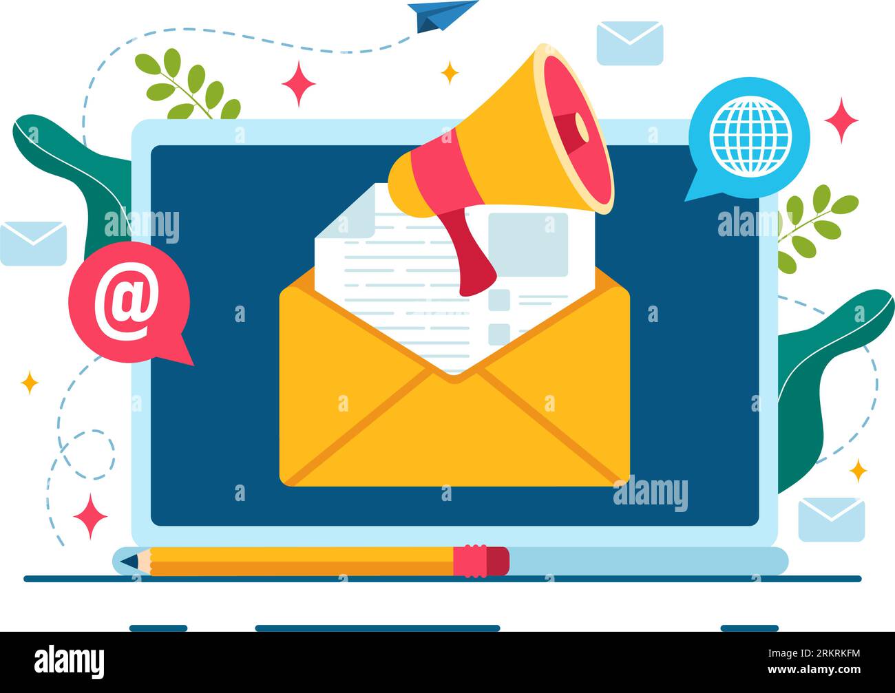 Email Newsletter Vector Illustration with Envelope, Electronic Mail ...