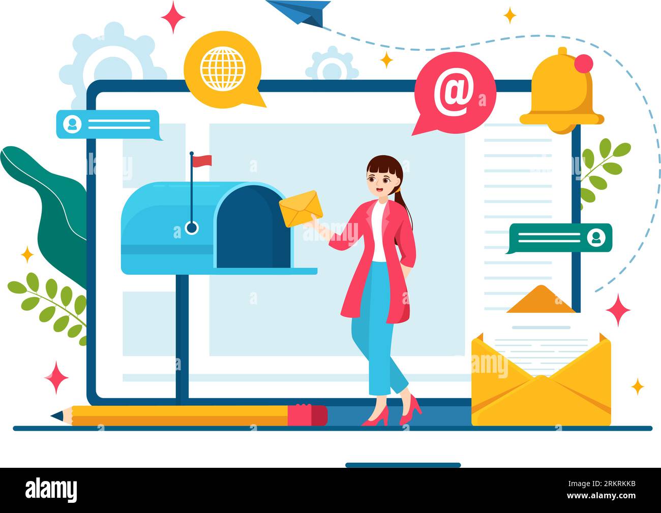 Email Newsletter Vector Illustration with Envelope, Electronic Mail ...