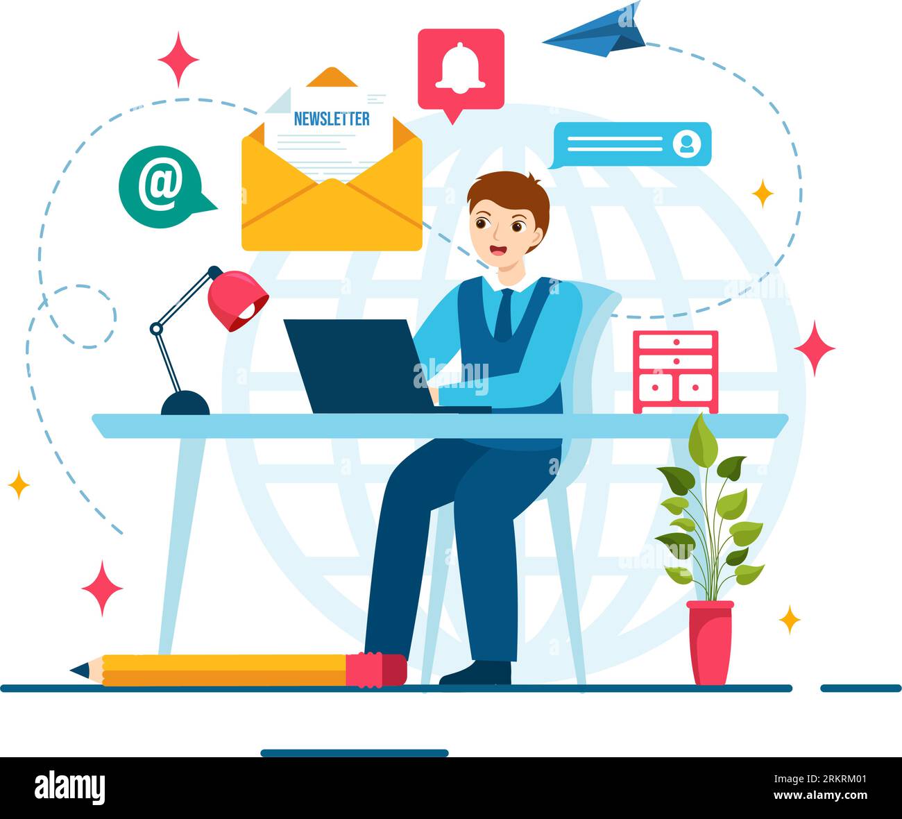 Email Newsletter Vector Illustration with Envelope, Electronic Mail ...