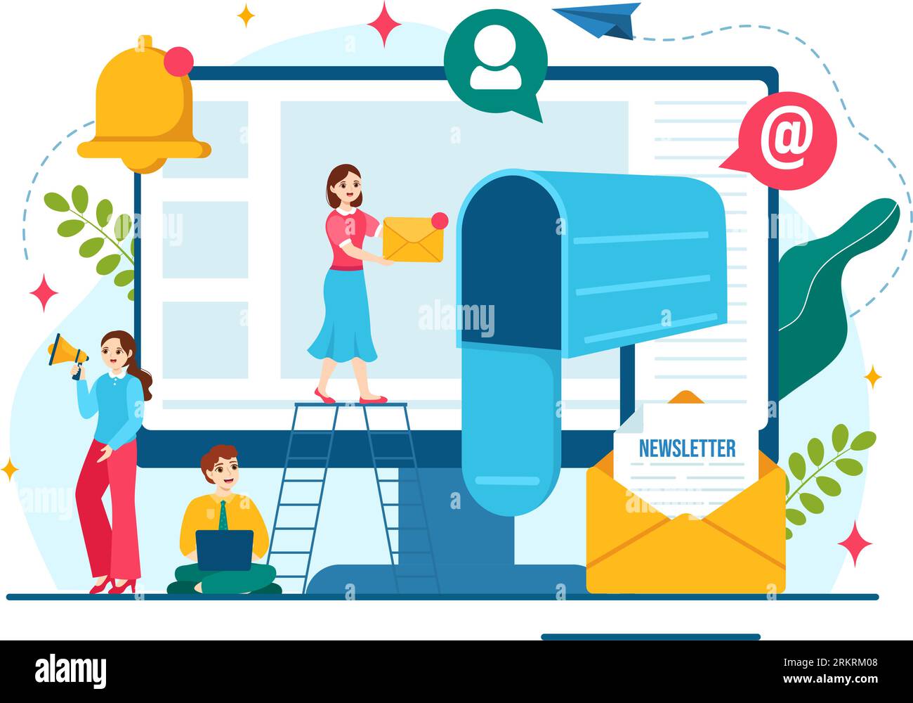 Email Newsletter Vector Illustration with Envelope, Electronic Mail ...