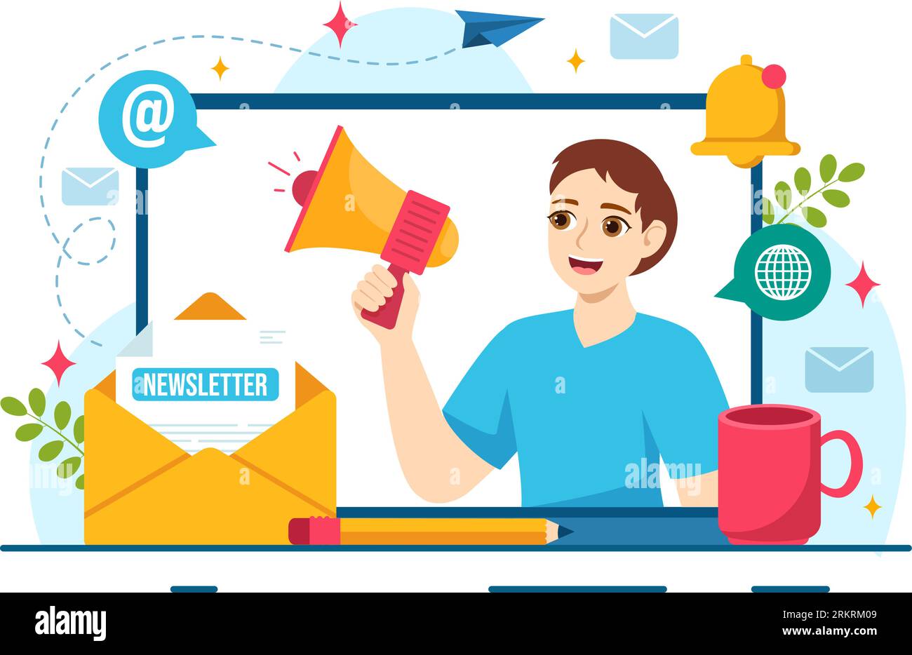 Email Newsletter Vector Illustration with Envelope, Electronic Mail ...