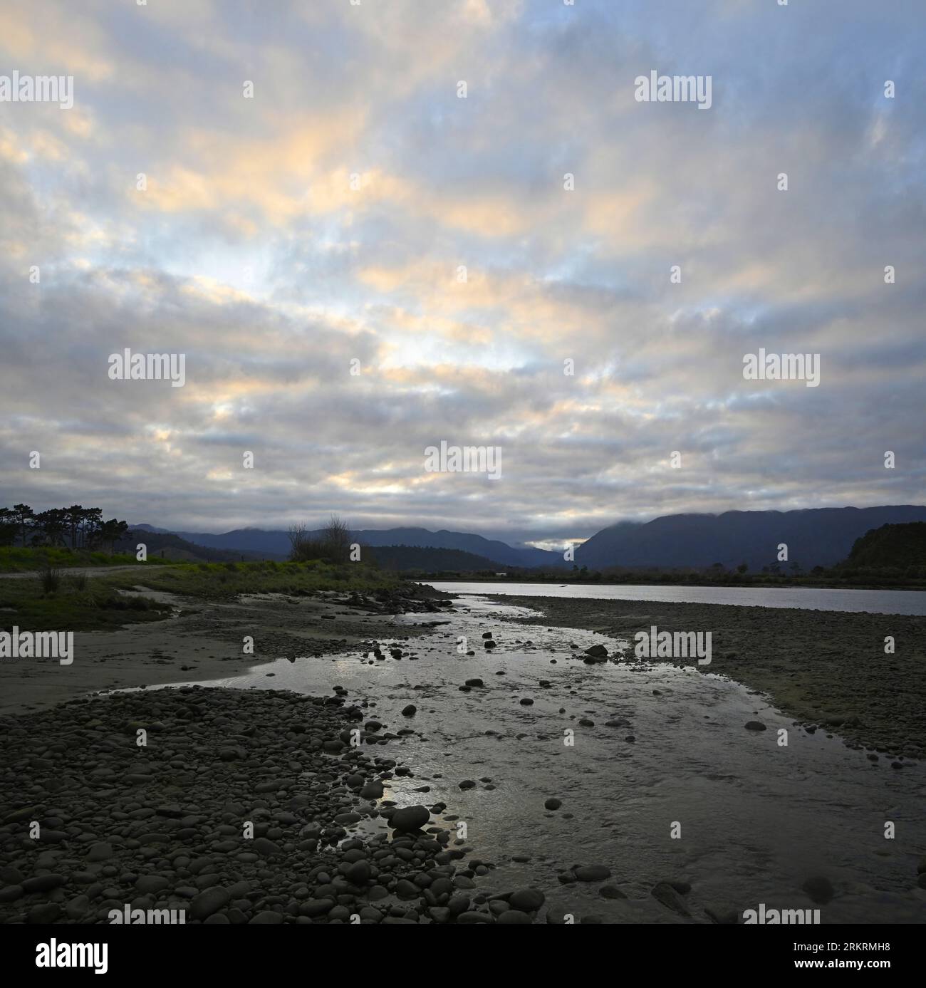 Early Morning on the Karamea Estuary, West Coast, New Zealand looking ...