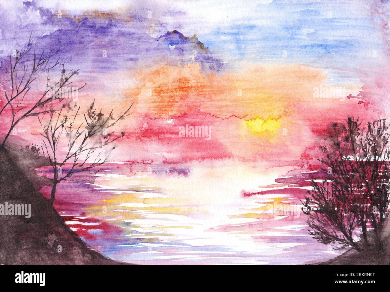 Watercolor sunset sky hi-res stock photography and images - Alamy