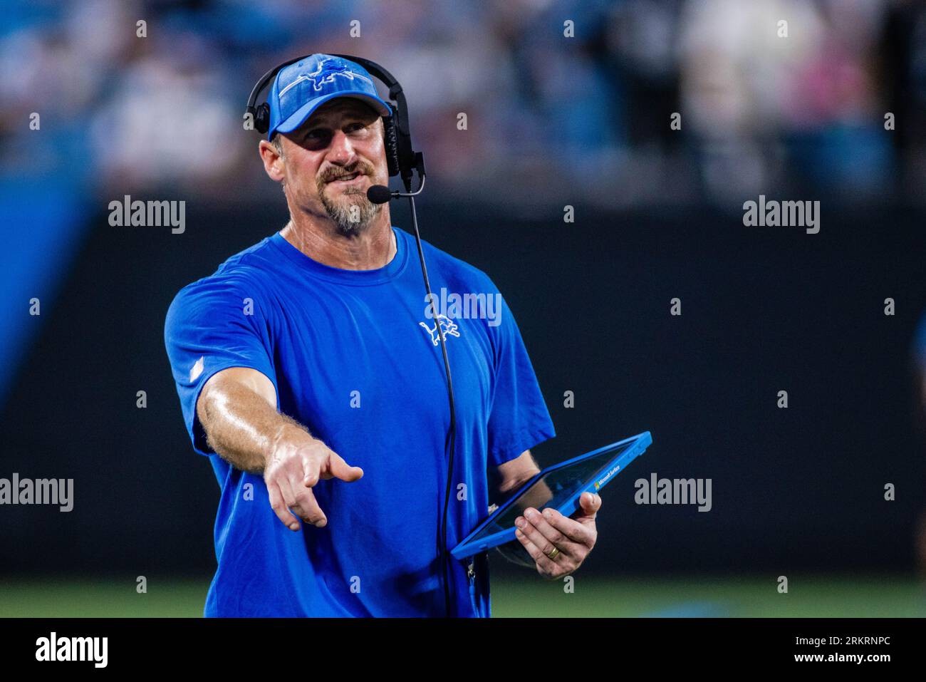 August 25, 2023: Detroit Lions Head Coach Dan Campbell talks with his ...