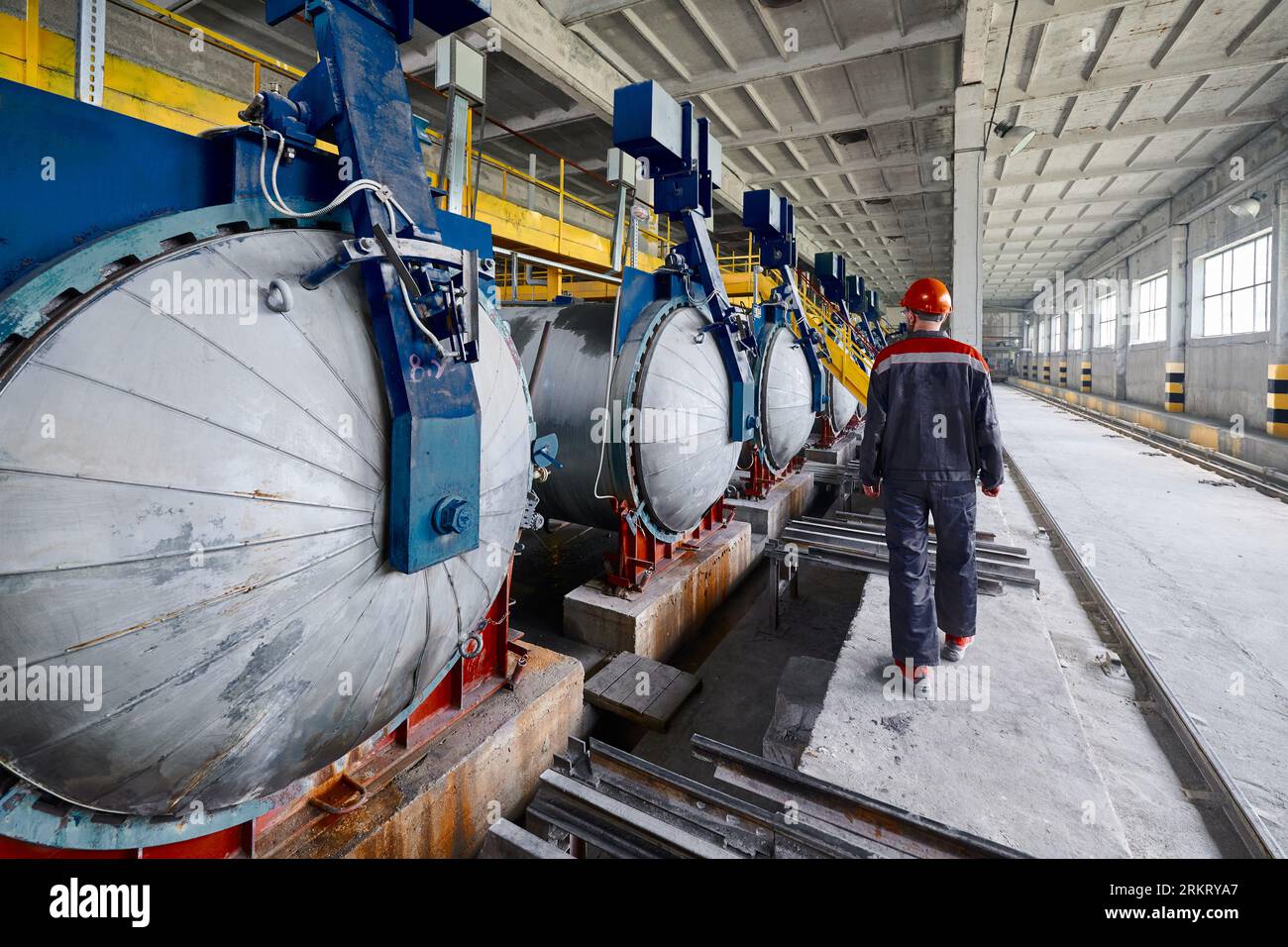 Autoclave workshop with tanks for silica blocks hardening Stock Photo ...