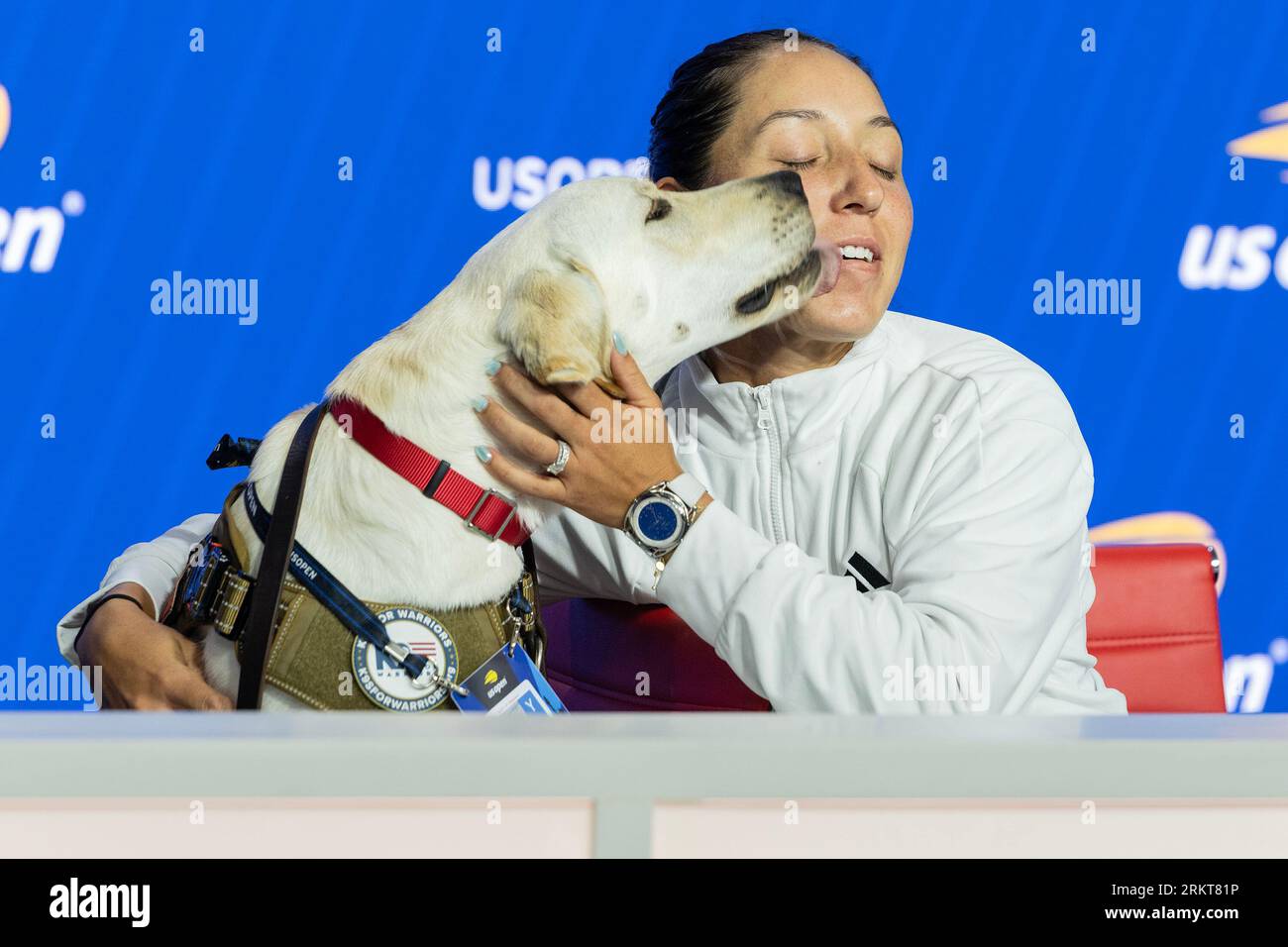New York, USA. 25th Aug, 2023. Jessica Pegula with dog Ace training for ...