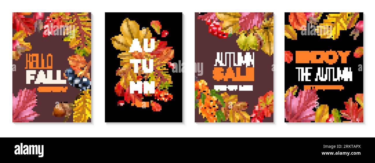 Autumn sale realistic promo posters set decorated with fall leaves ...