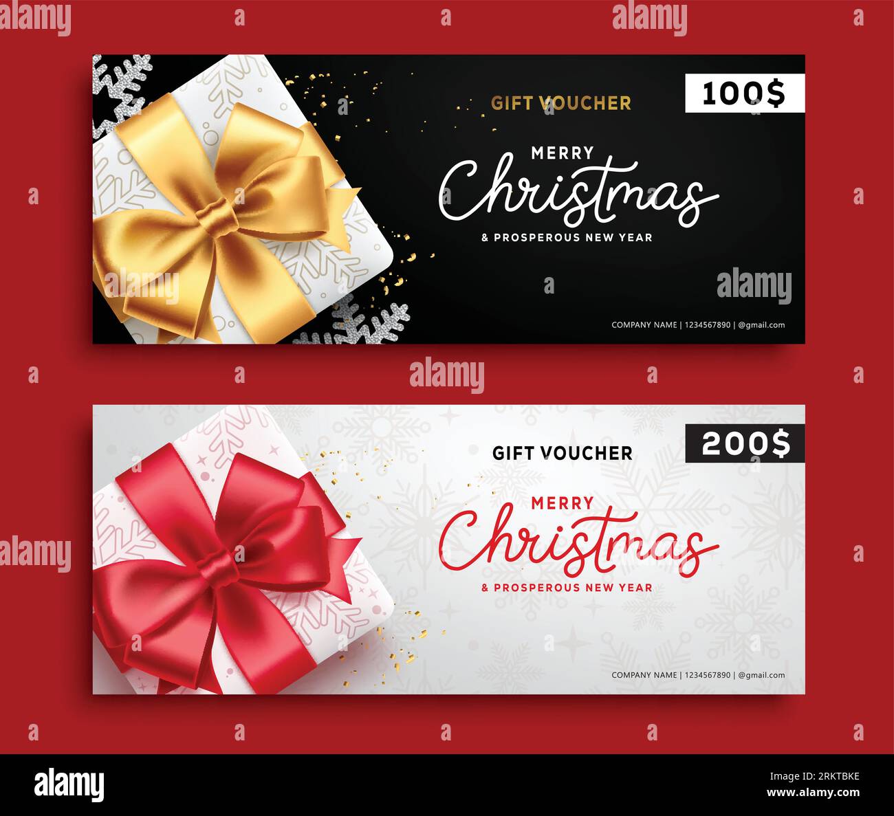 Christmas voucher vector set design. Merry christmas and happy new year ...