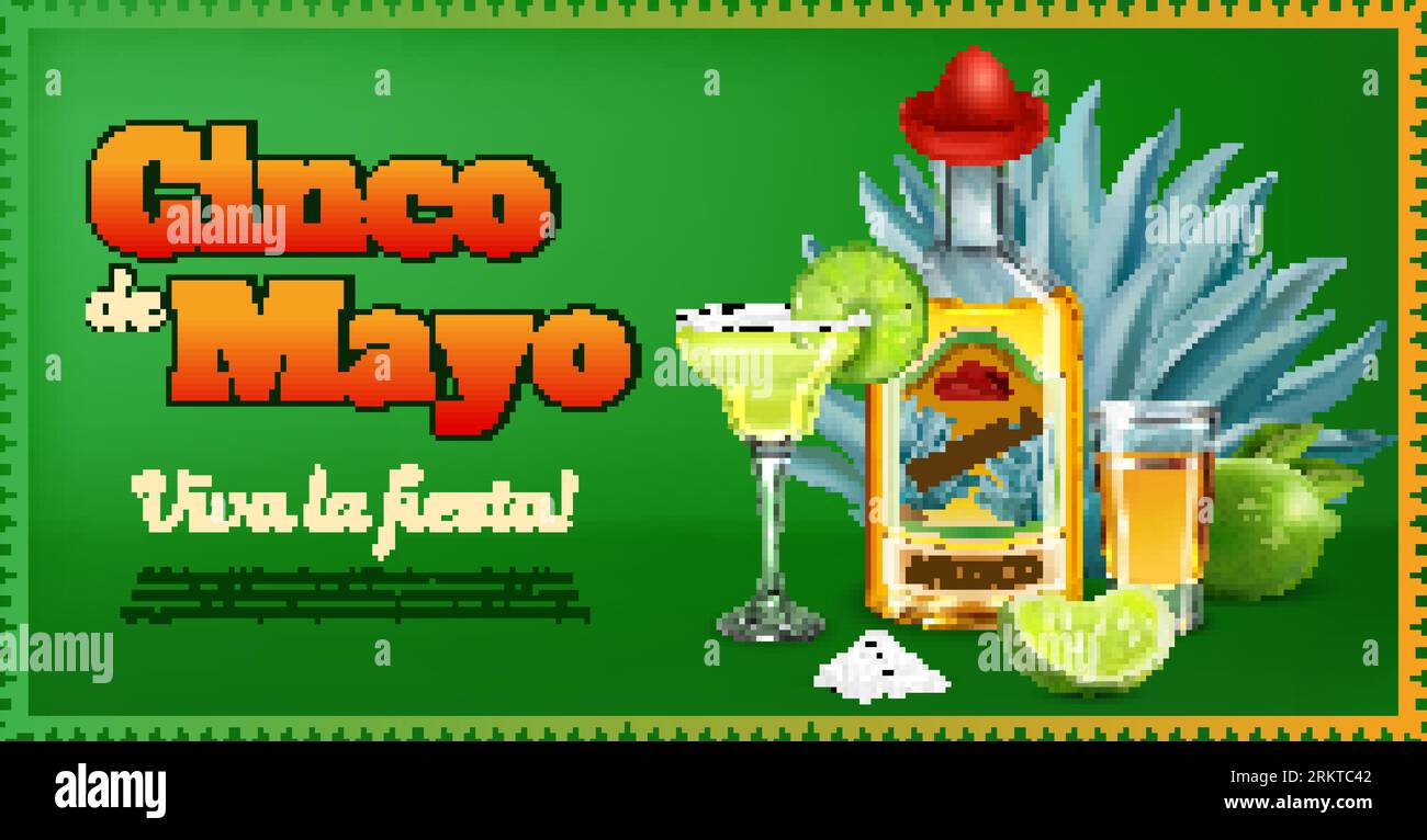 Tequila horizontal ads poster decorated with blue agave and bottle with ...