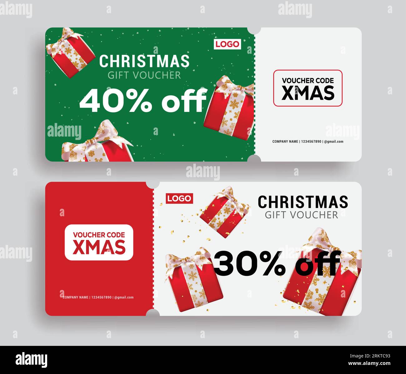 Christmas gift vouchers vector set design. Christmas shopping discount ...