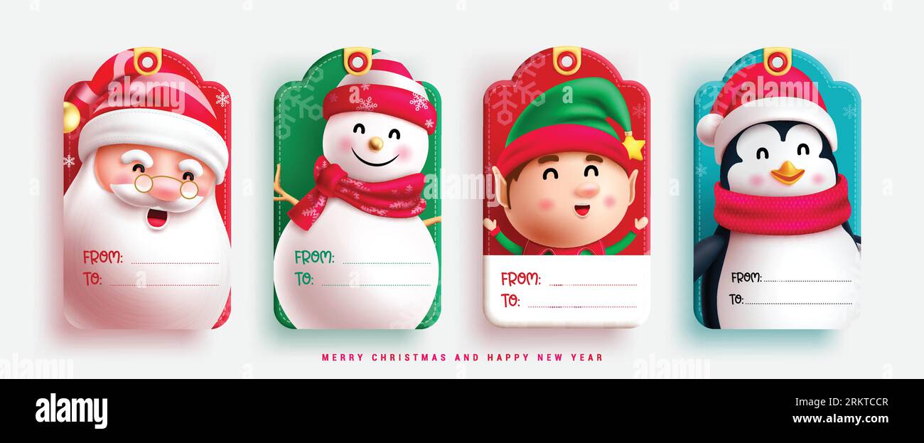 Christmas characters tags vector set design. Christmas gift tag with ...