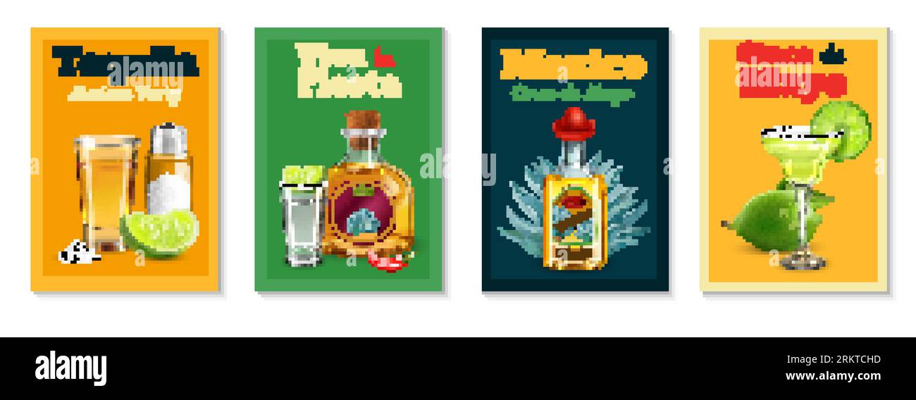 Tequila realistic poster set with captions viva fiesta and mexico ...