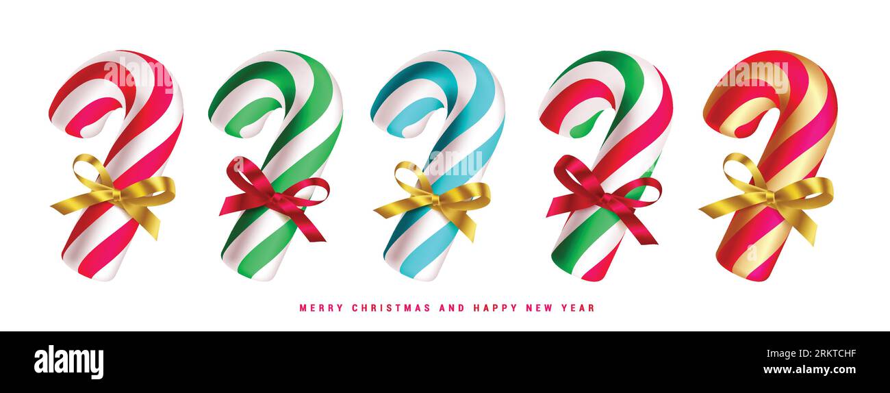 Christmas candy cane vector set design. Merry christmas and happy new ...