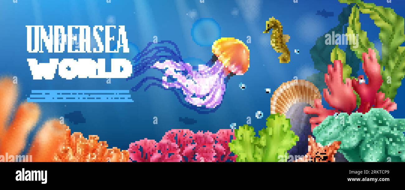 Undersea world horizontal poster decorated with colorful cartoon images ...