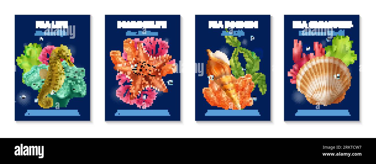 Marine wild life realistic poster set decorated with sea and ocean ...