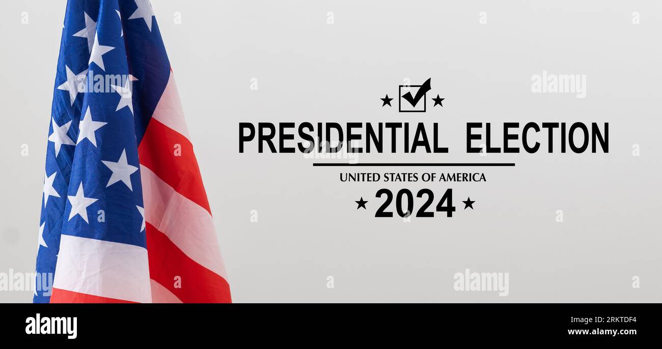 Presidential Election 2024 text on white paper over waving American ...