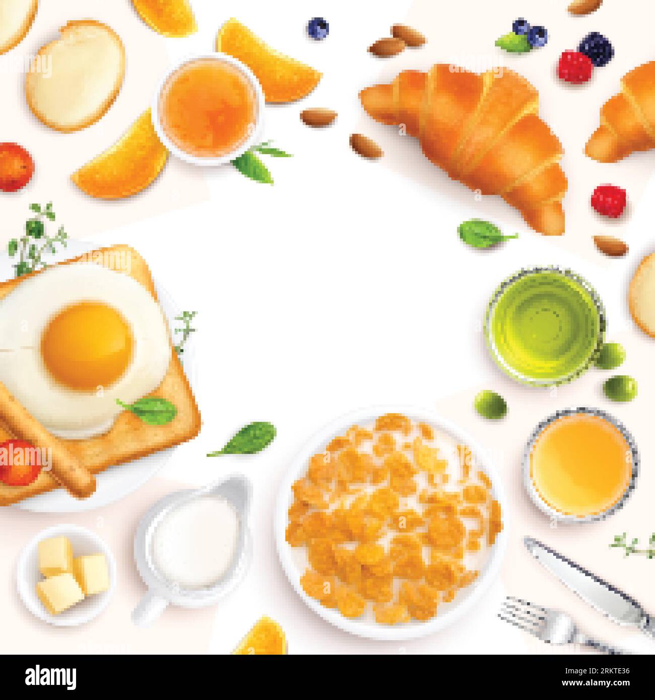 Breakfast realistic frame composition with empty space surrounded by ...