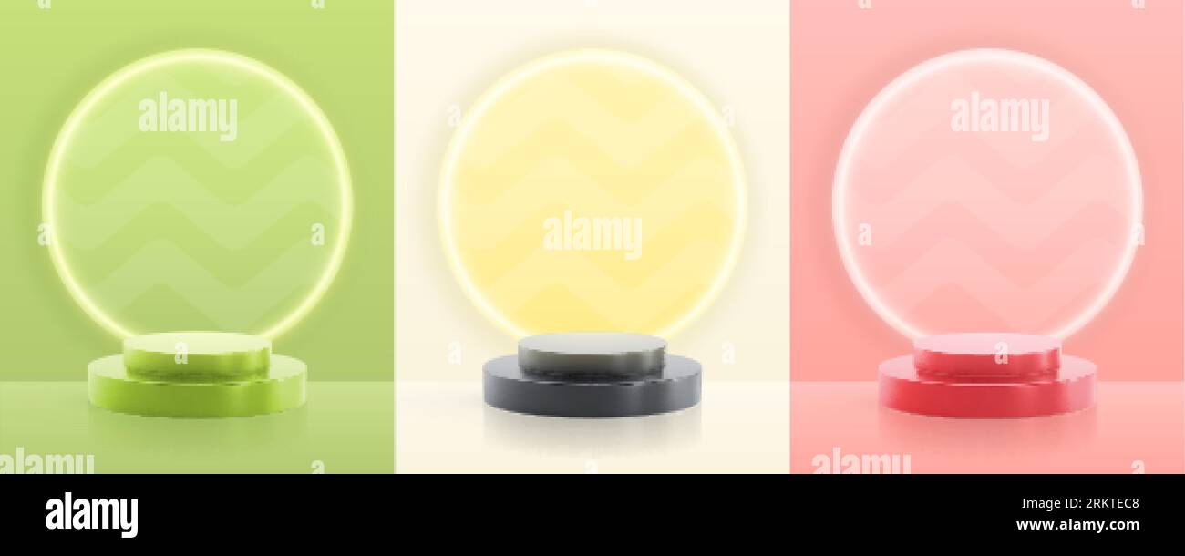 Podium set of three realistic cards with vertical compositions of ...