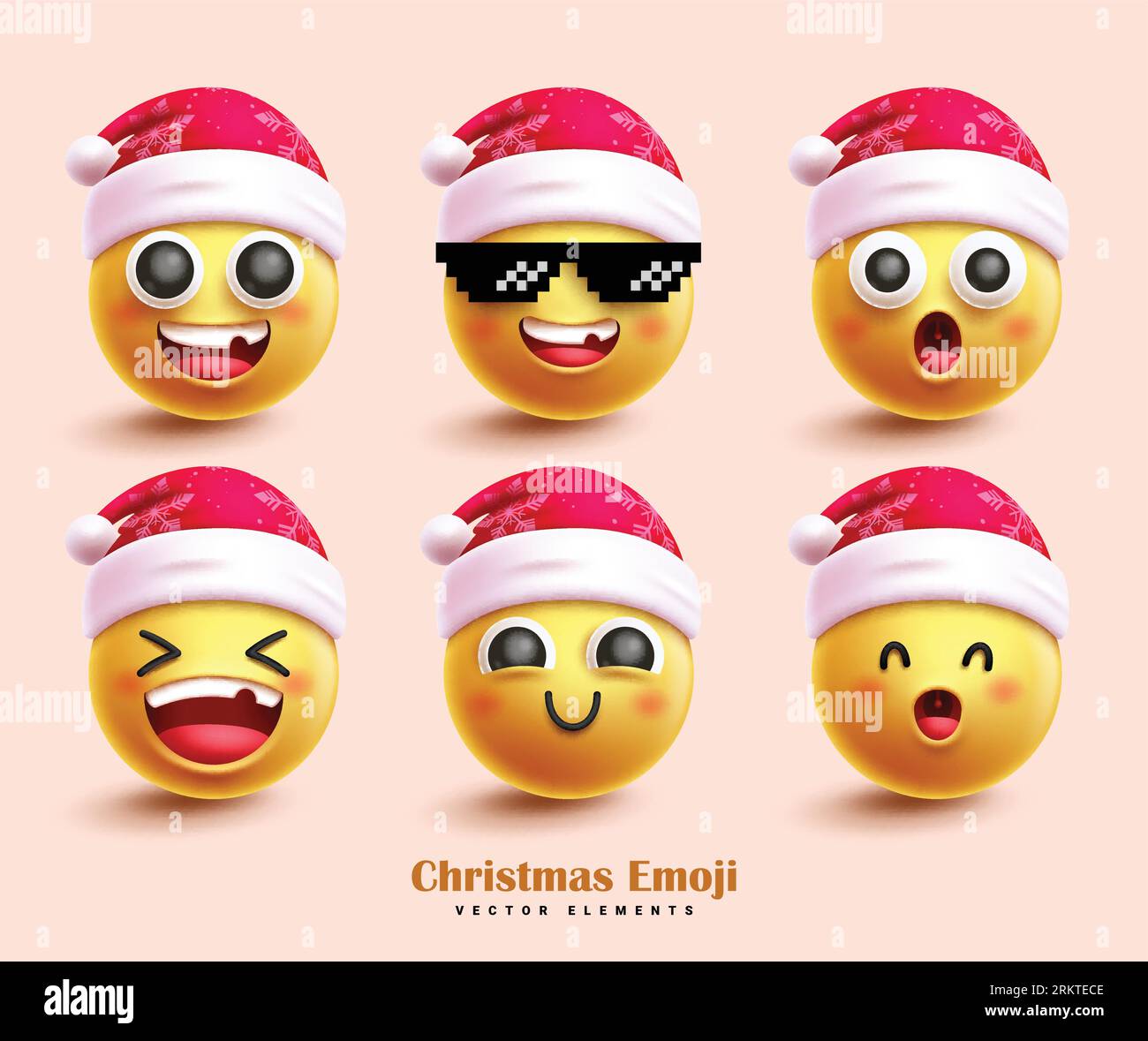 Christmas emoji characters vector set design. Emojis characters wearing ...