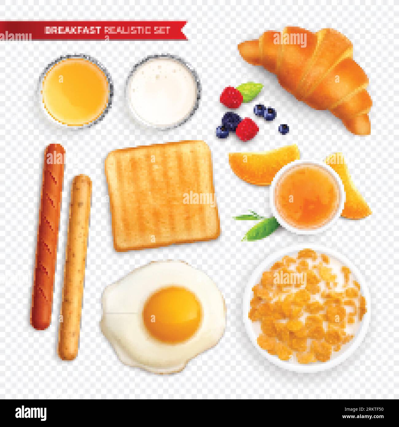 Breakfast realistic set on transparent background with isolated images ...