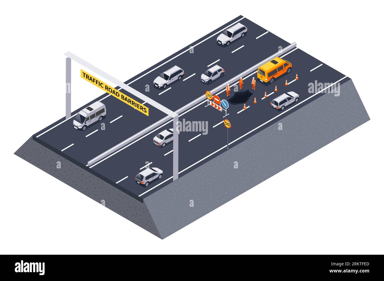 Isometric traffic road barriers composition with isolated view of ...