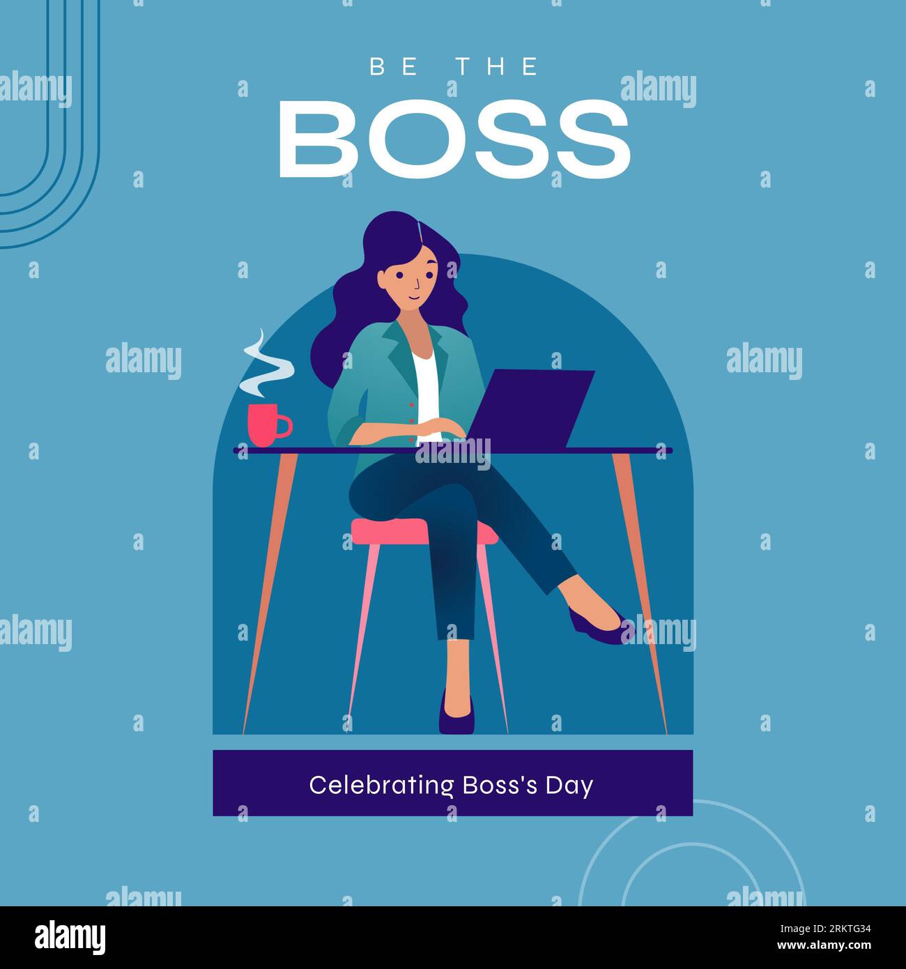 Illustration of businesswoman using laptop on desk with be the boss and ...