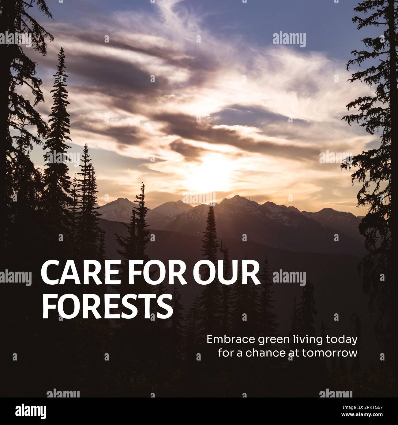Composite of care for our forests text over beautiful view of mountains ...