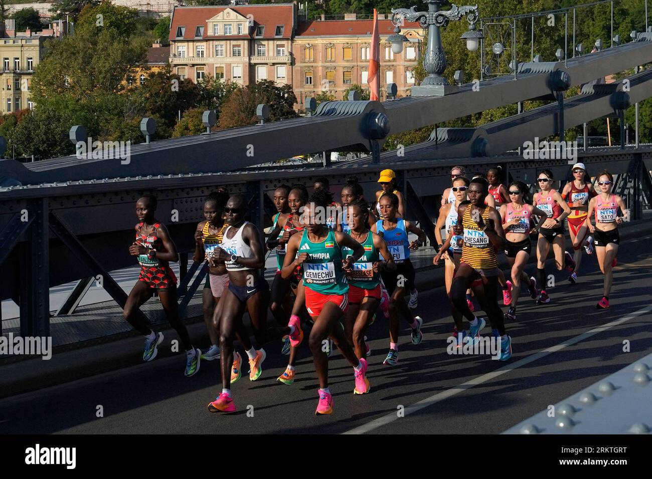 Runners compete in the women's marathon during the World Athletics ...
