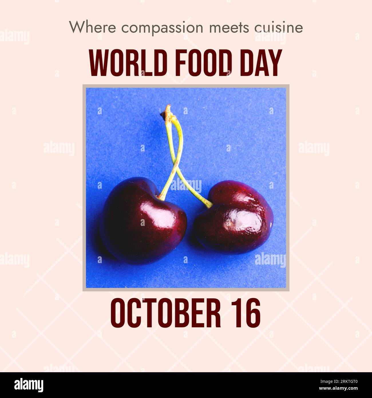 Composite of october 16 and world food day text with fresh red cherries ...