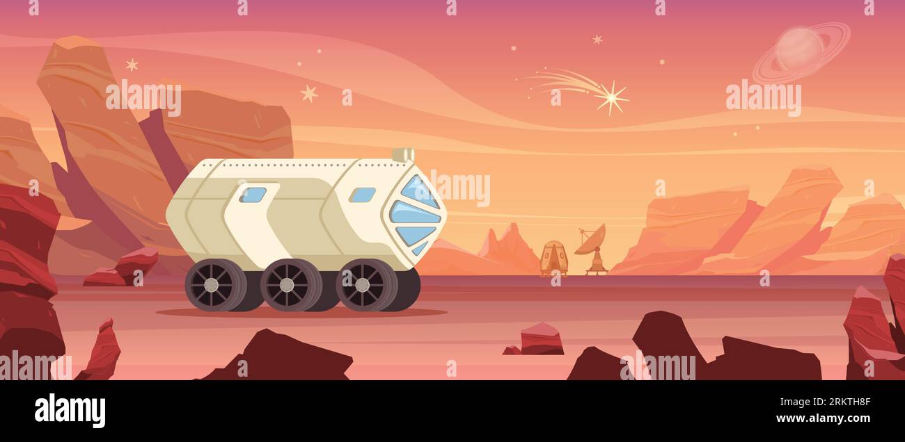 Mars colonization composition with landscape view of mars surface with ...