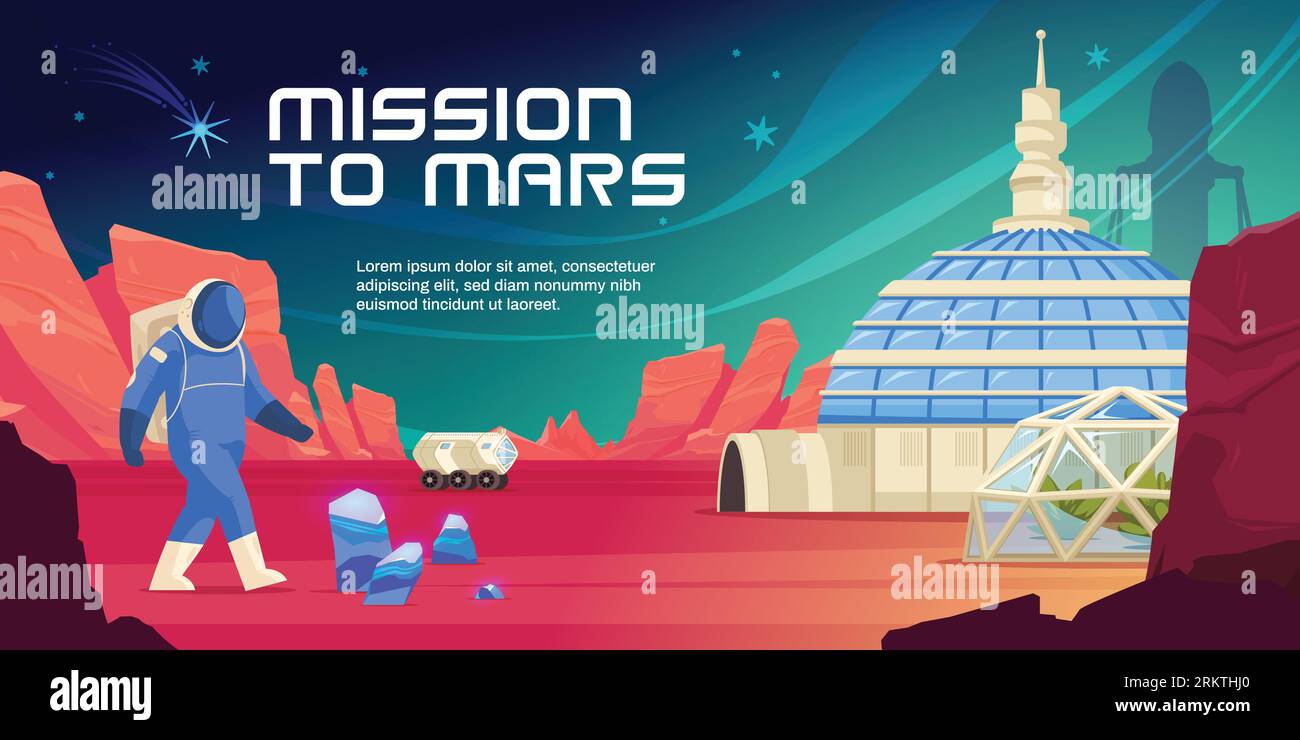 Mars colonization poster with editable text and view of ...
