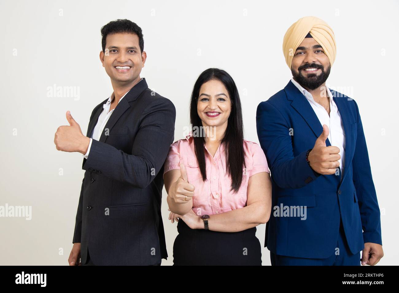 Group of confident indian business people wearing suit do thumbs up ...