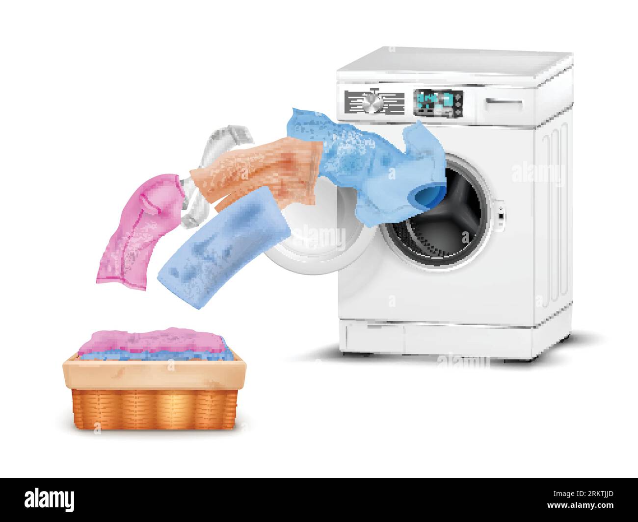 Realistic washing machine composition with isolated view of laundry ...