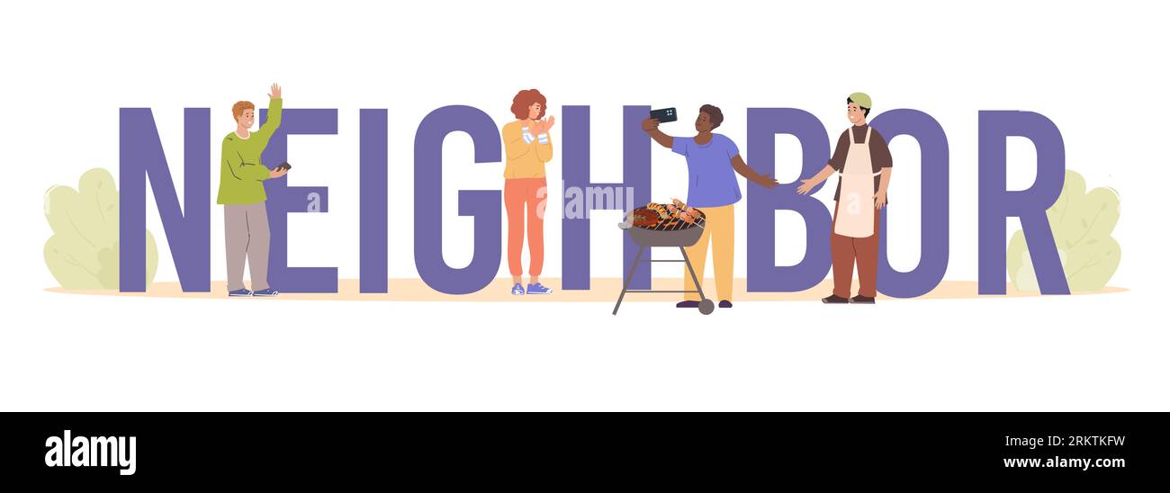 Neighbor people composition with flat text and human characters among ...