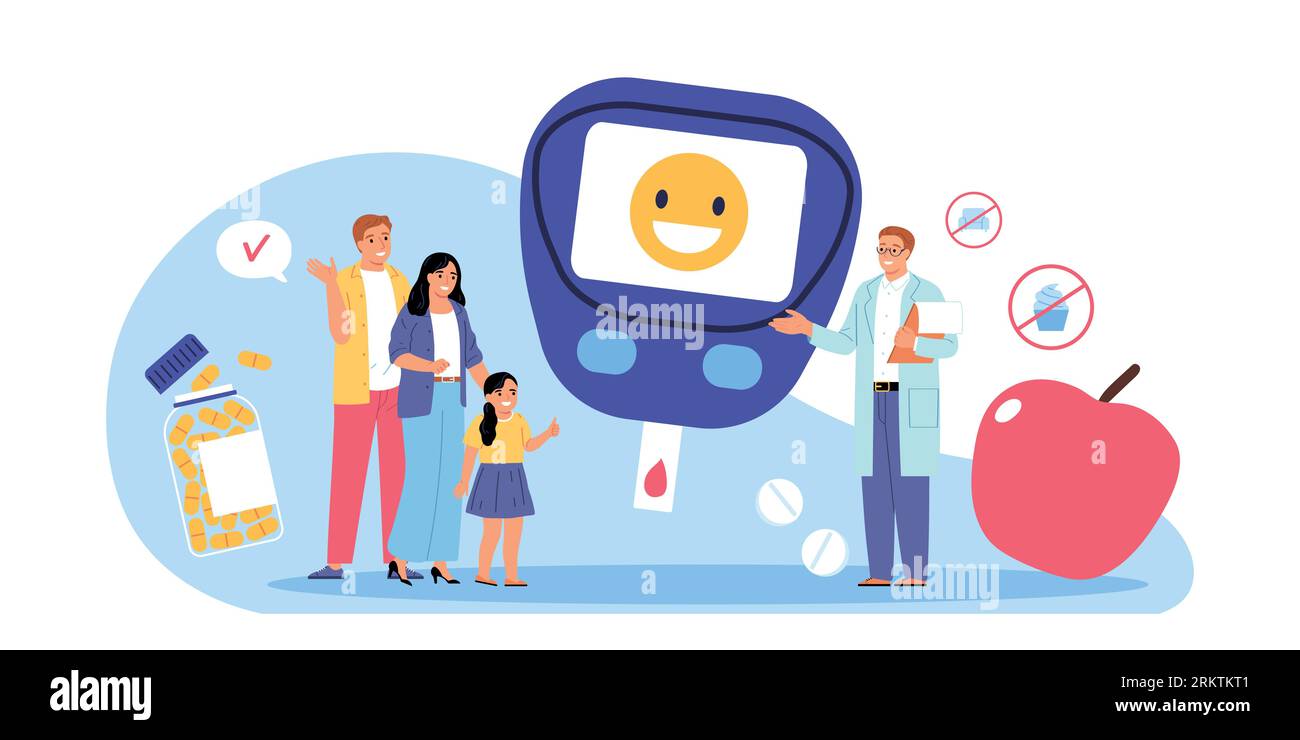 Diabetes composition with icons of blood glucose monitor insulin pills ...