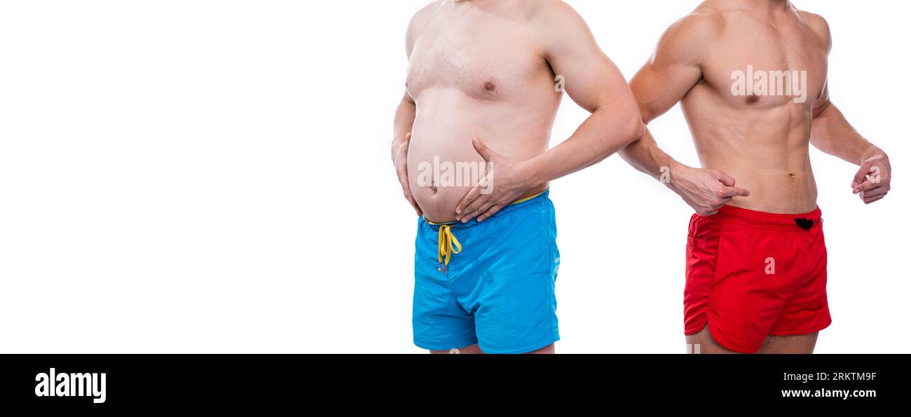 belly abs comparison of men isolated on white, banner. belly abs ...