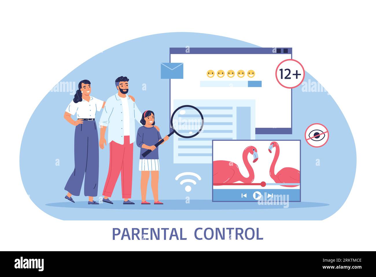 Parental control composition with doodle characters of parents with ...