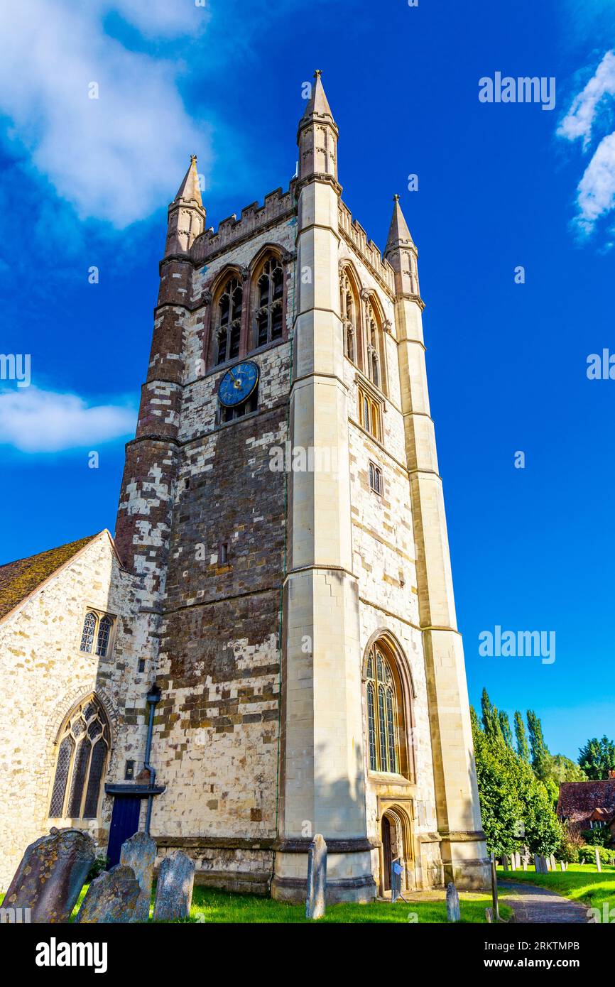 Exterior of 12th century St Andrew's Church, Farnham, Surrey, England ...