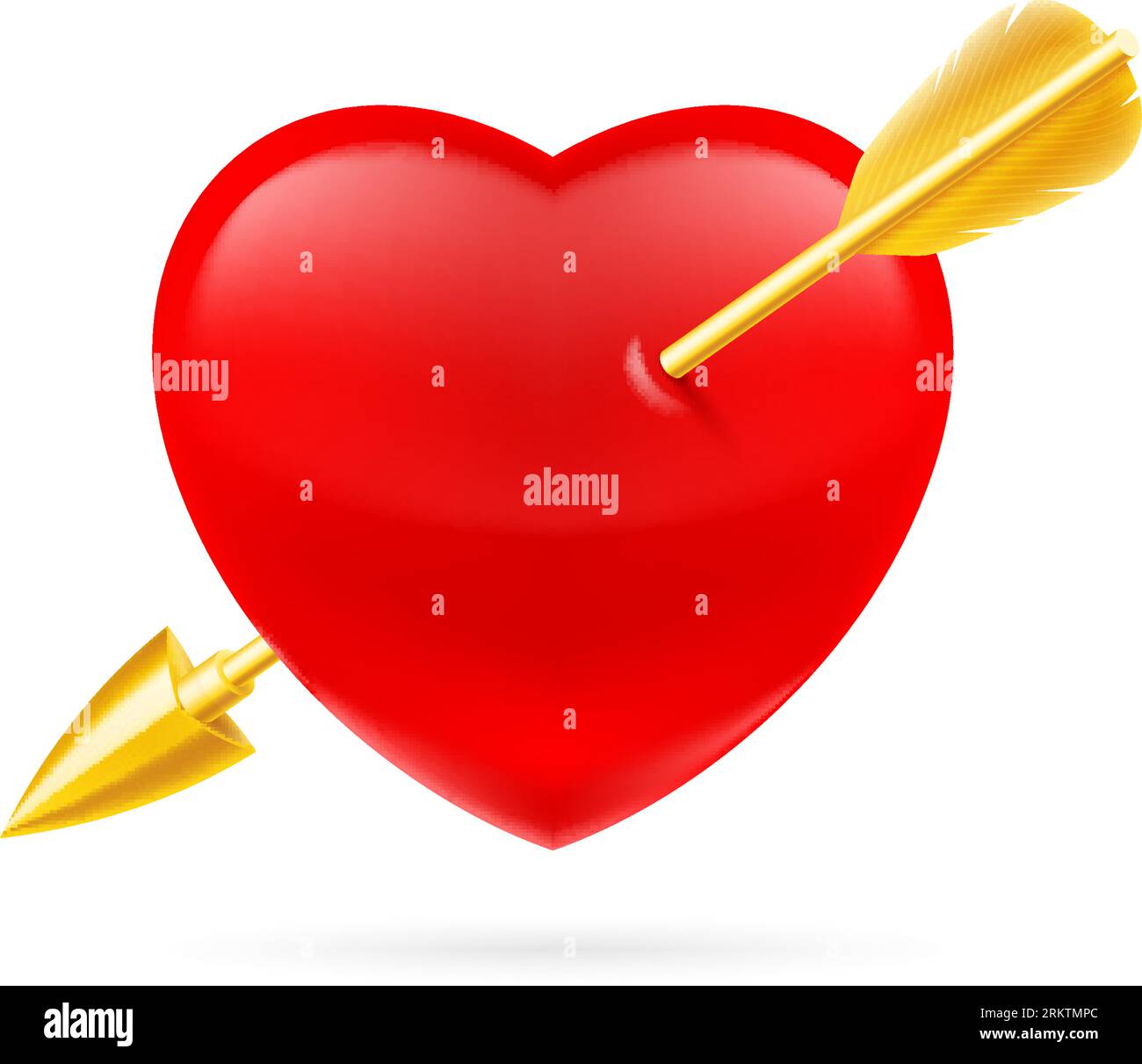 Red Heart is Pierced by a Sharp Golden Arrow of the Cupid. Cute Cartoon ...