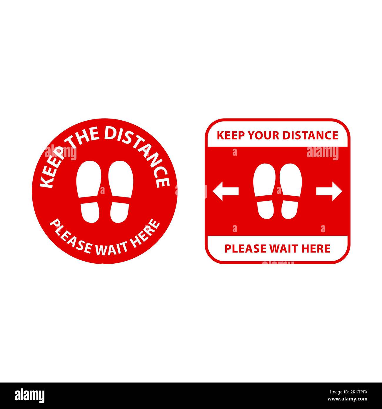 Keep the distance, social distance red pandemic warning sign on white ...