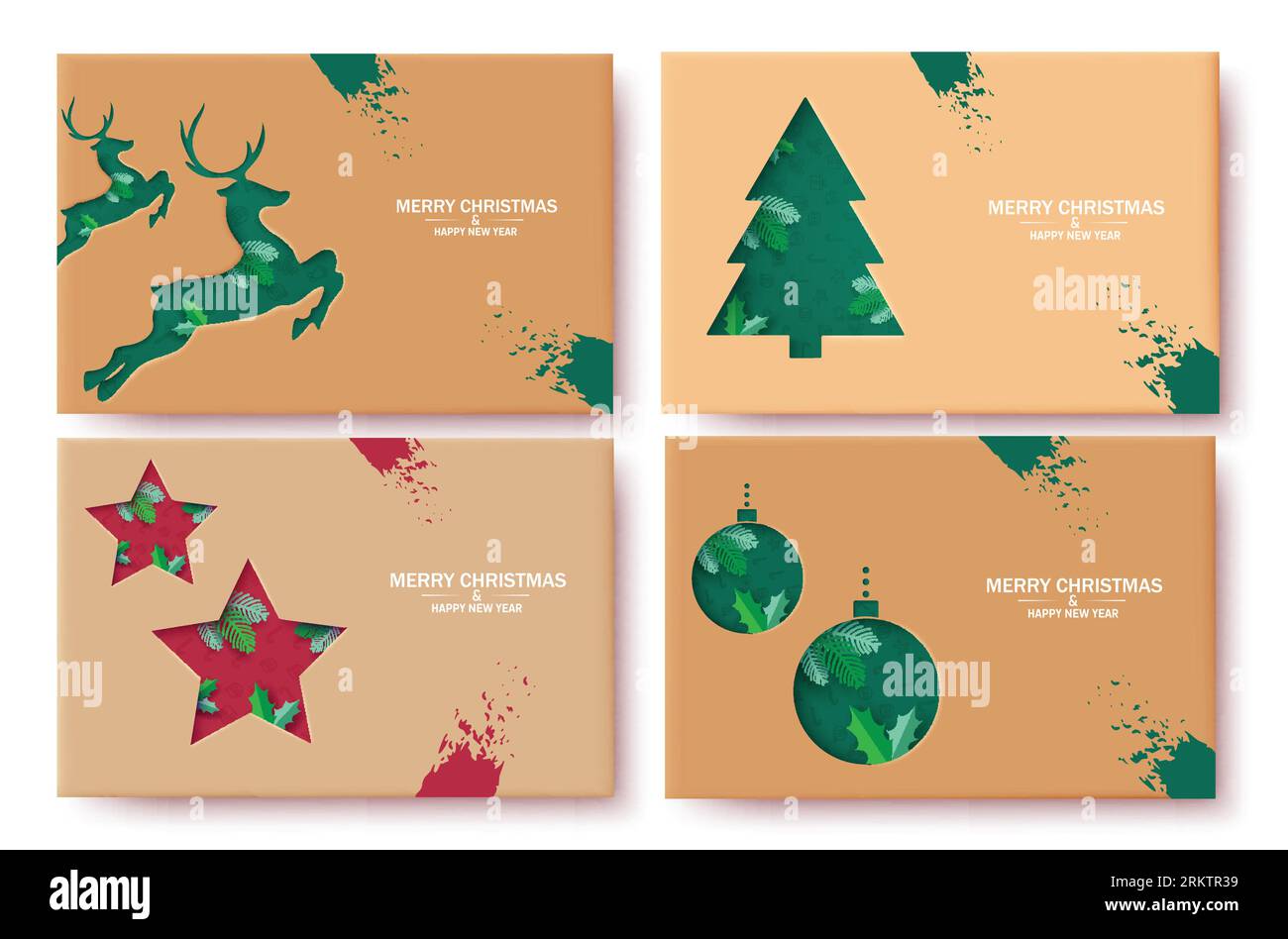 Christmas brown tags vector banner set design. Merry christmas greeting ...