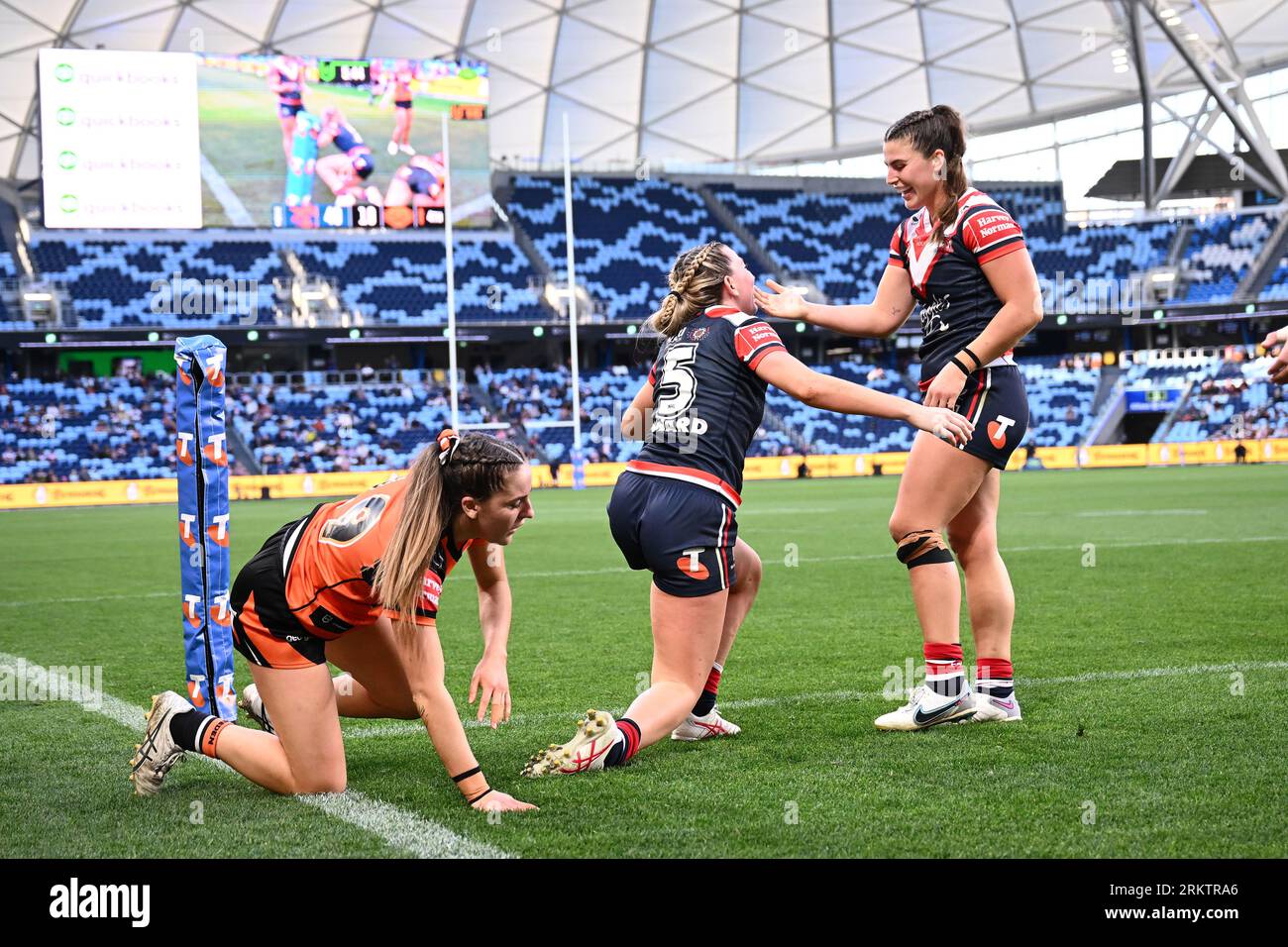 Sydney, Australia. 26th Aug, 2023. Mia Wood of the Roosters (left ...