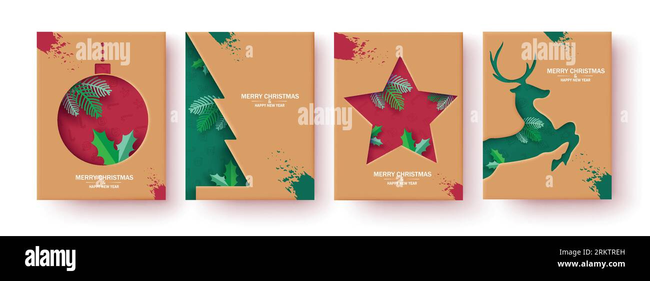 Christmas brown tags vector poster set design. Merry christmas and ...