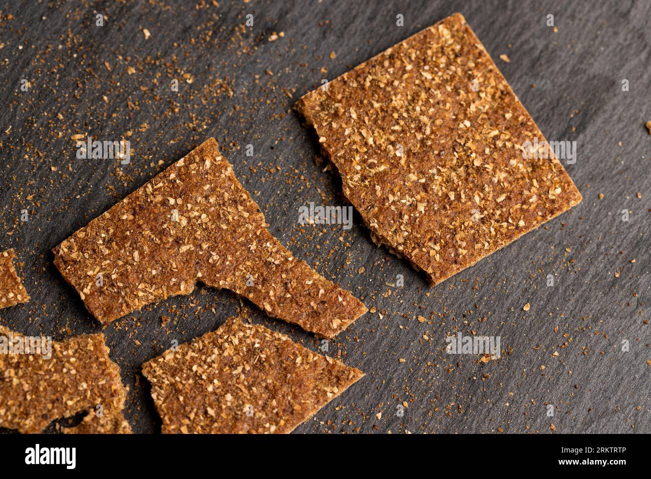 Thin crispy rye flour bread with bran, baked from rye flour hard and ...