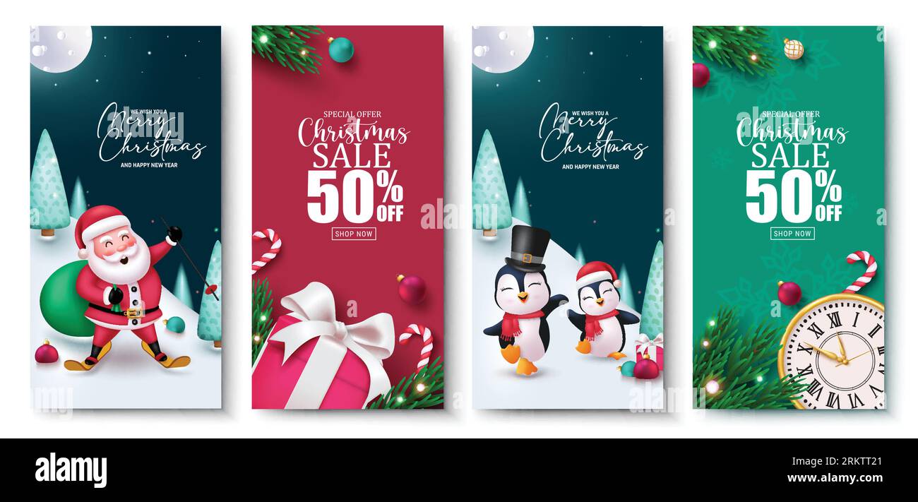 Christmas sale vector poster set design. Merry christmas and happy new ...