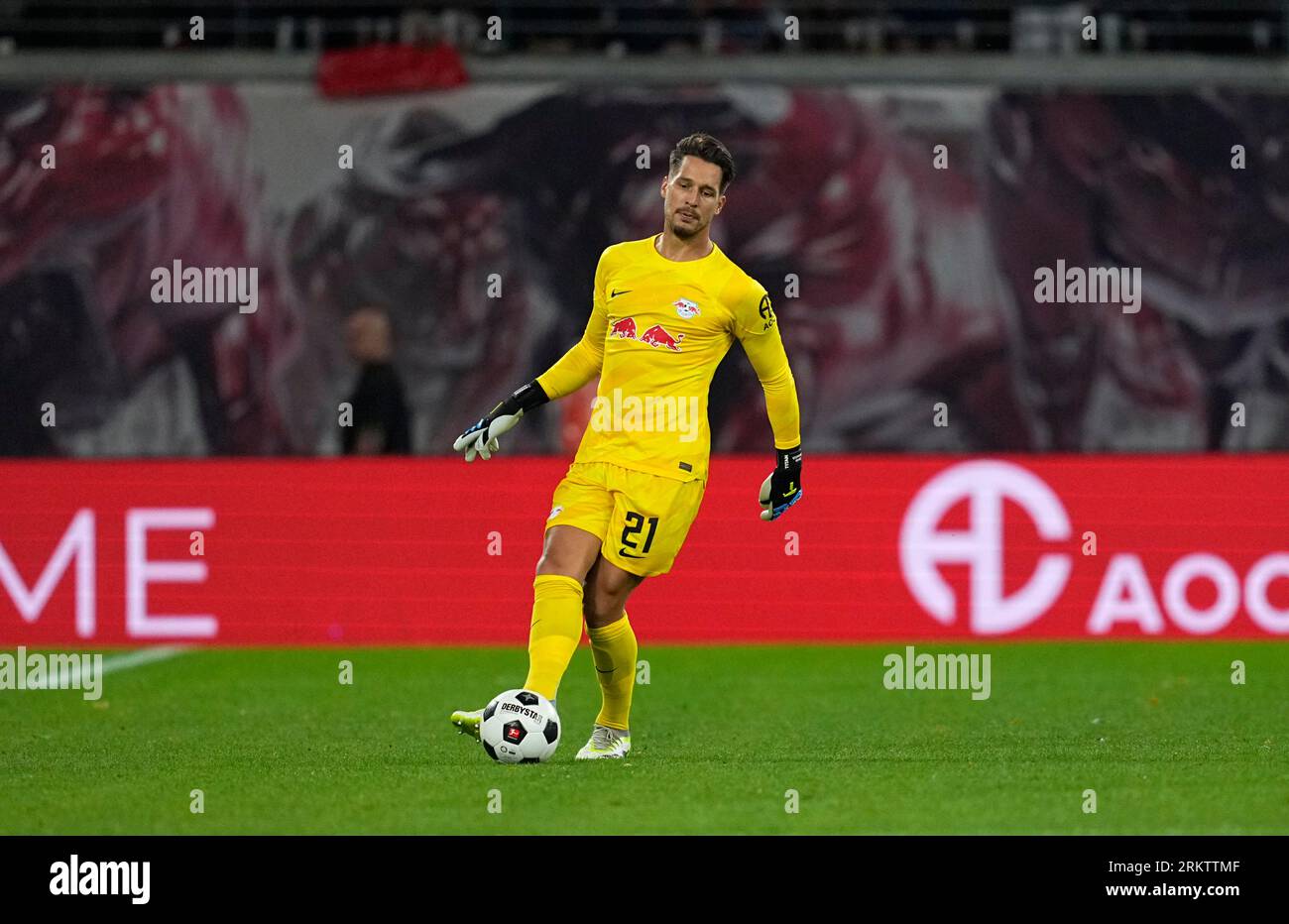 August 26 2023: Janis Blaswich (RB Leipzig) controls the ball during a ...