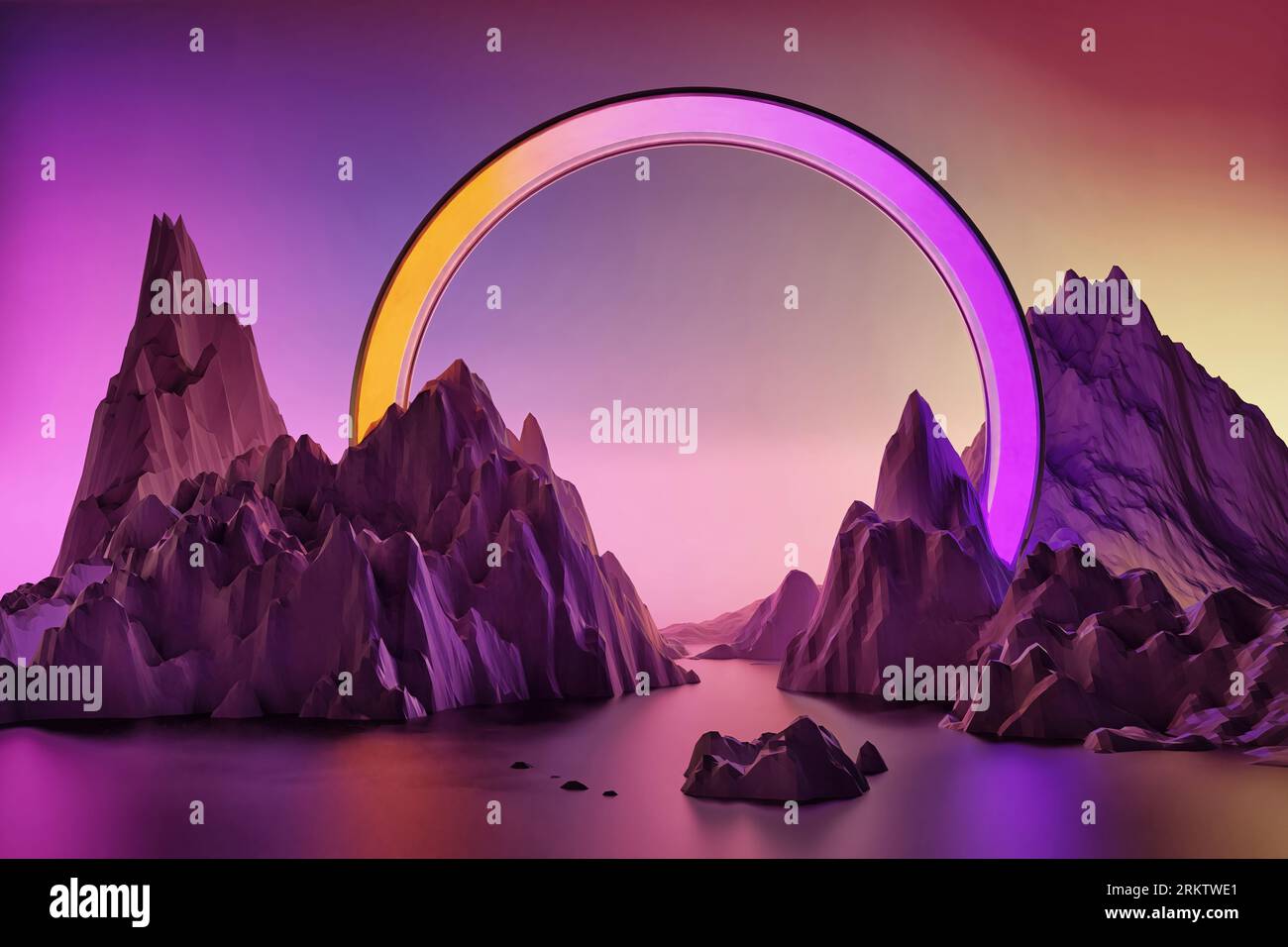 Abstract 3D landscape with sea and mountains - 3d rendering Stock Photo ...