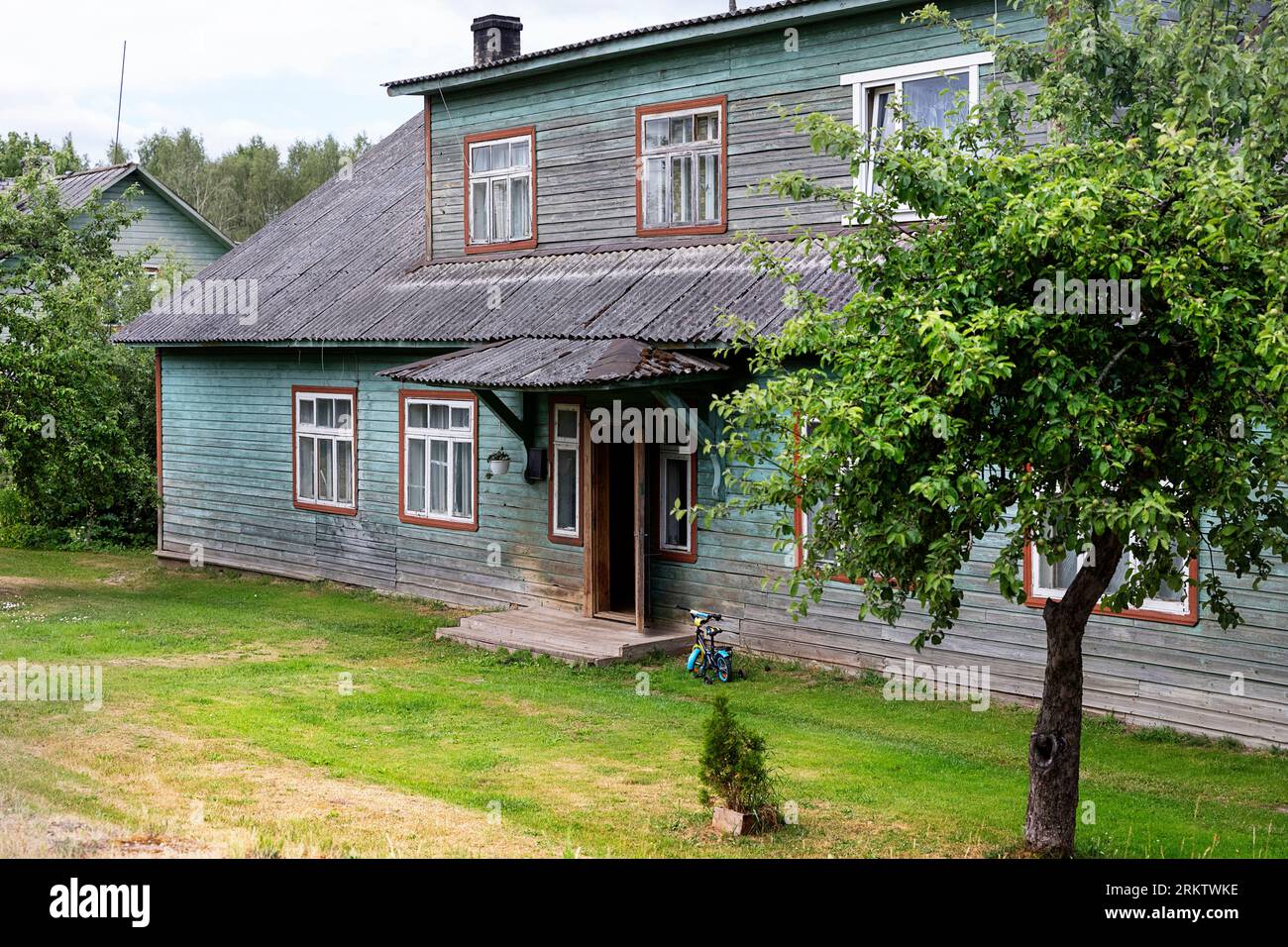Traditional old wooden house in southeastern part of Estonia in rural ...