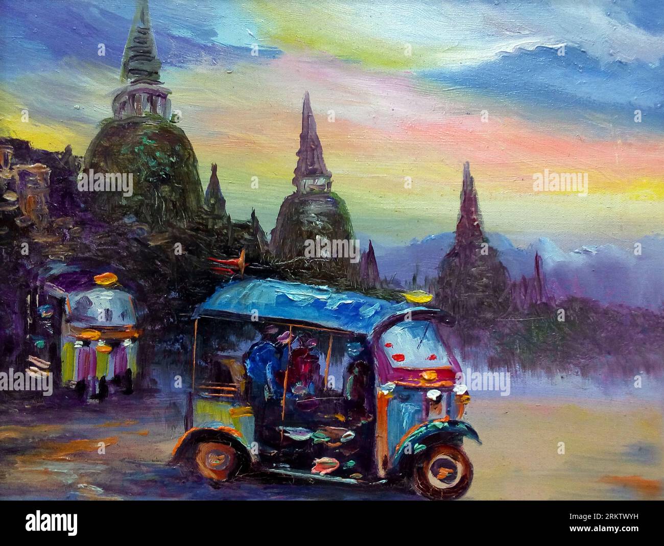 Art painting oil color tuk tuk car , siam land of smiles Stock Photo ...